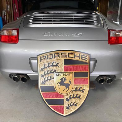 CUSTOM MADE PORSCHE CREST SIGN - (3) SIZES AVAILABLE – The Banner Garage